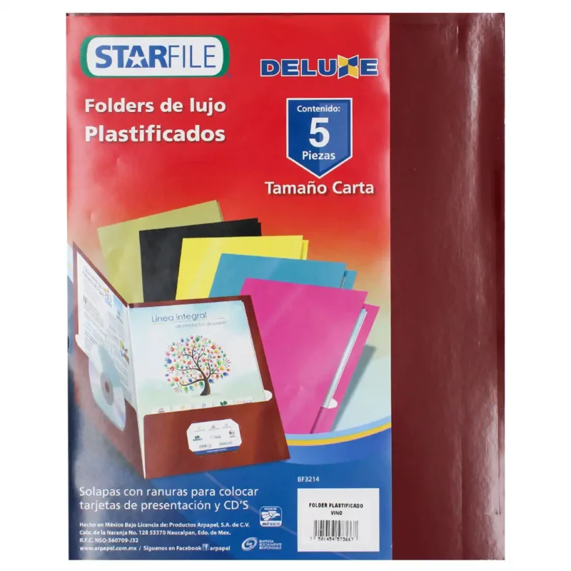 FOLDER CARTA PLASTIFICADO VINO ATADO DE 5 PZAS. - Super papelera